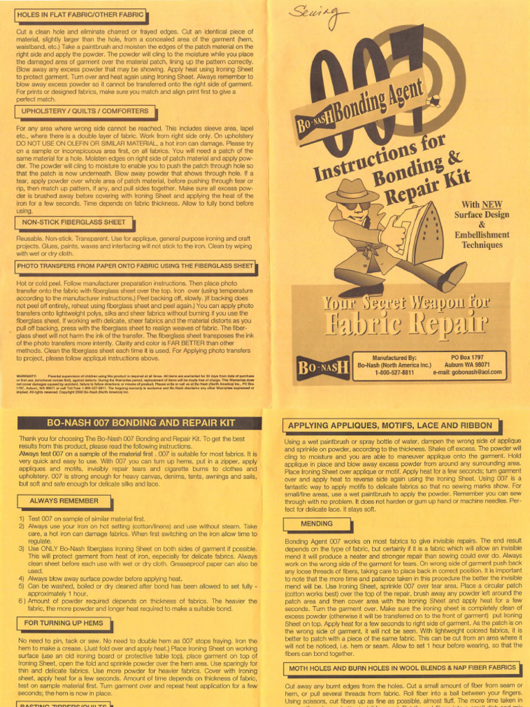 Bo-Nash Fuse It Powder Instructions | PDF | Clothing | Textiles