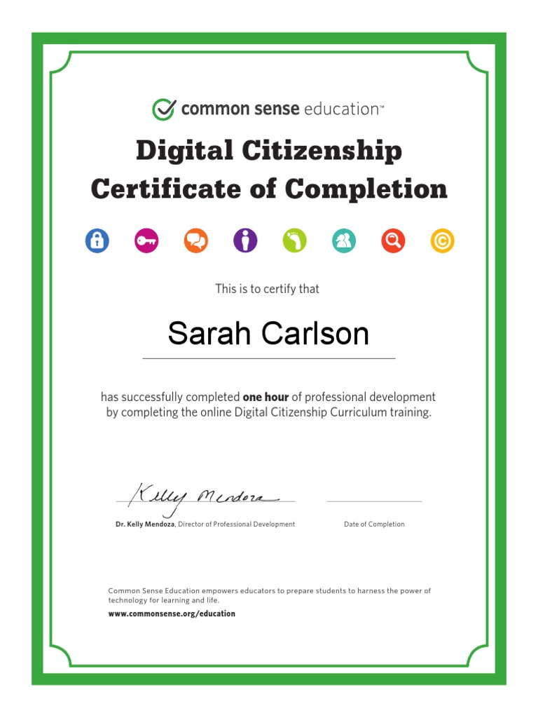 Digital Citizenship Certificate of Completion Final | PDF