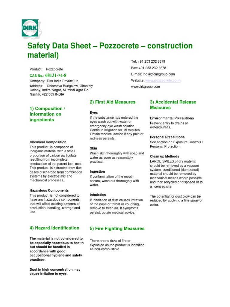 Fly Ash (Pozzocrete) Safety Data Sheet 1 | PDF | Fly Ash | Dust