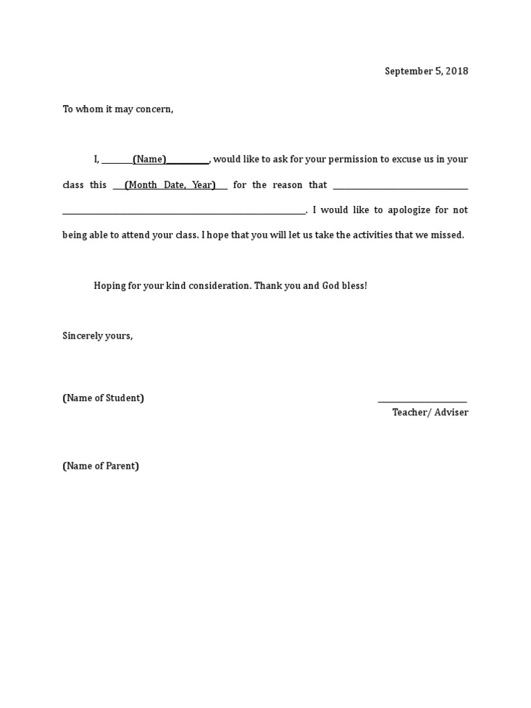 Excuse Letter | PDF