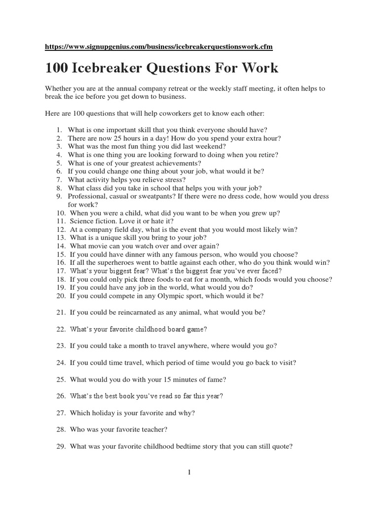 100 Icebreaker Questions For Work | PDF | Leisure
