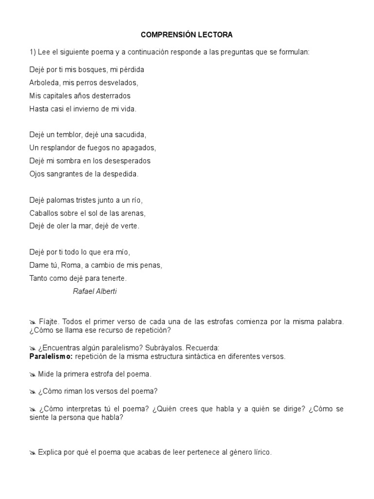 Ejercicio de Comprensión Lectora | PDF | Poesía | Lingüística