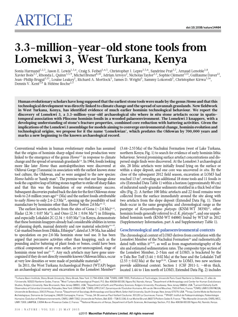 Article: 3.3-Million-Year-Old Stone Tools From Lomekwi 3, West Turkana ...