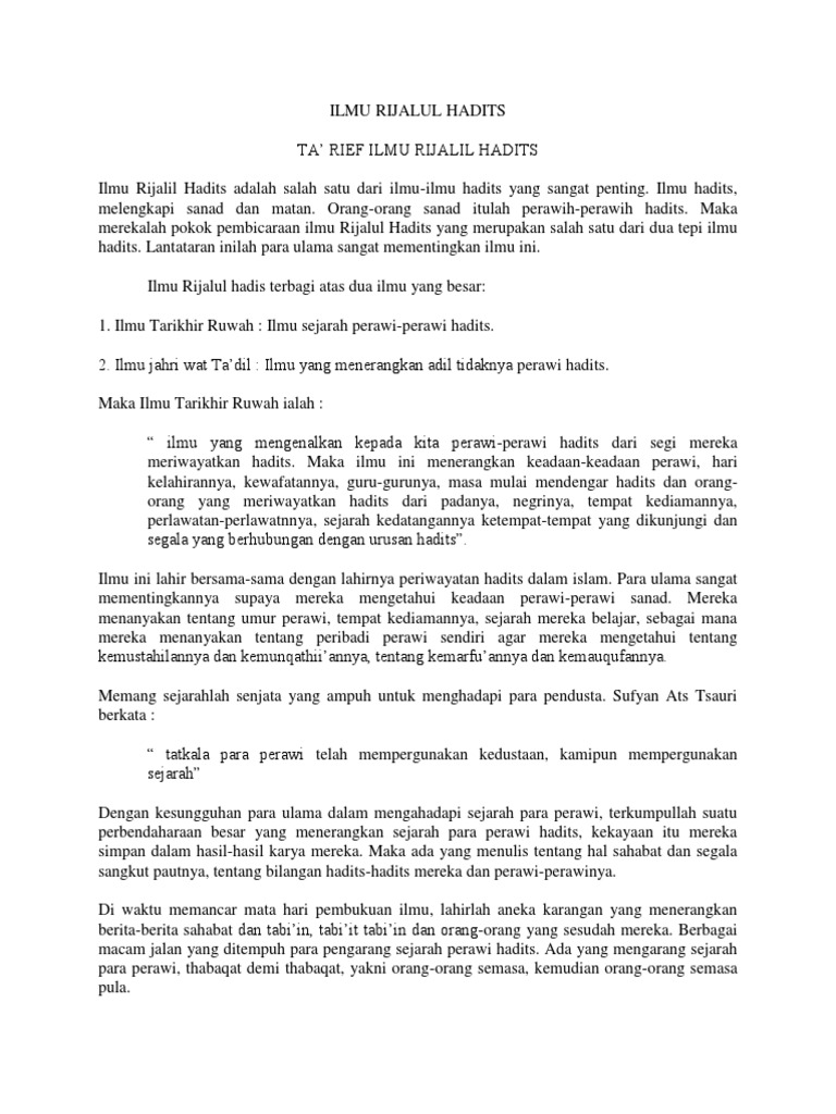 Ilmu Rijalul Hadits | PDF | Agama & Spiritualitas