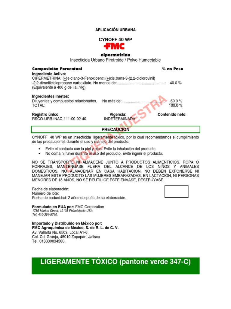 CYNOFF 40 WP Ficha Tecnica | PDF | Agua | Especialidades Medicas