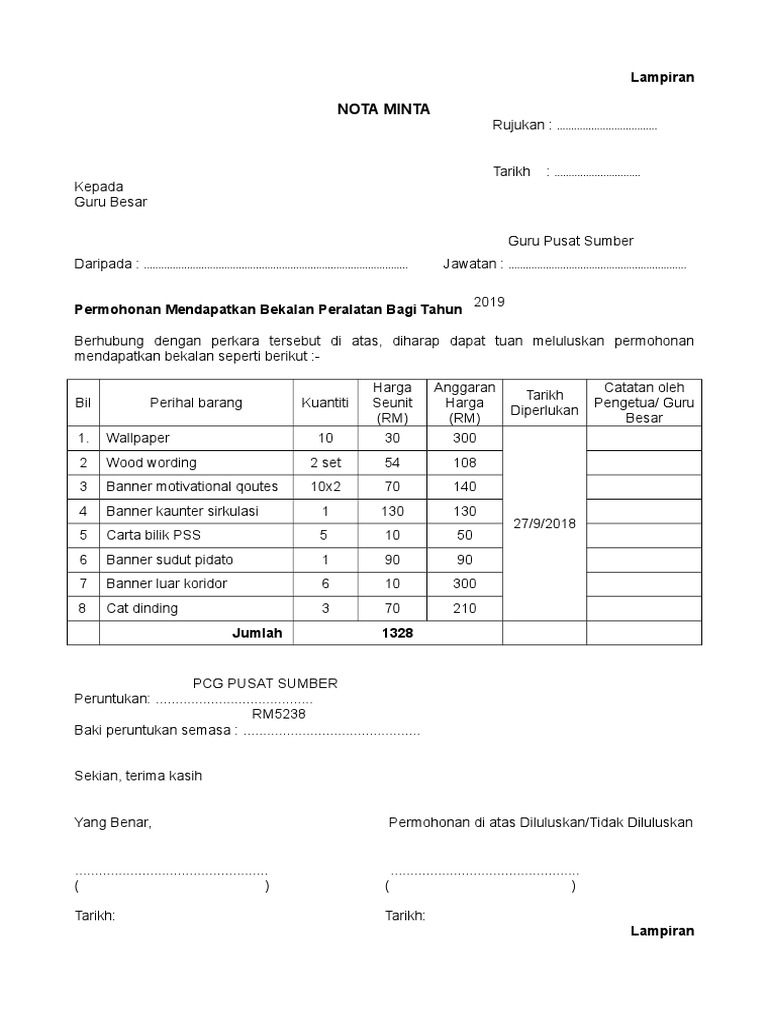 Contoh Nota Minta | PDF