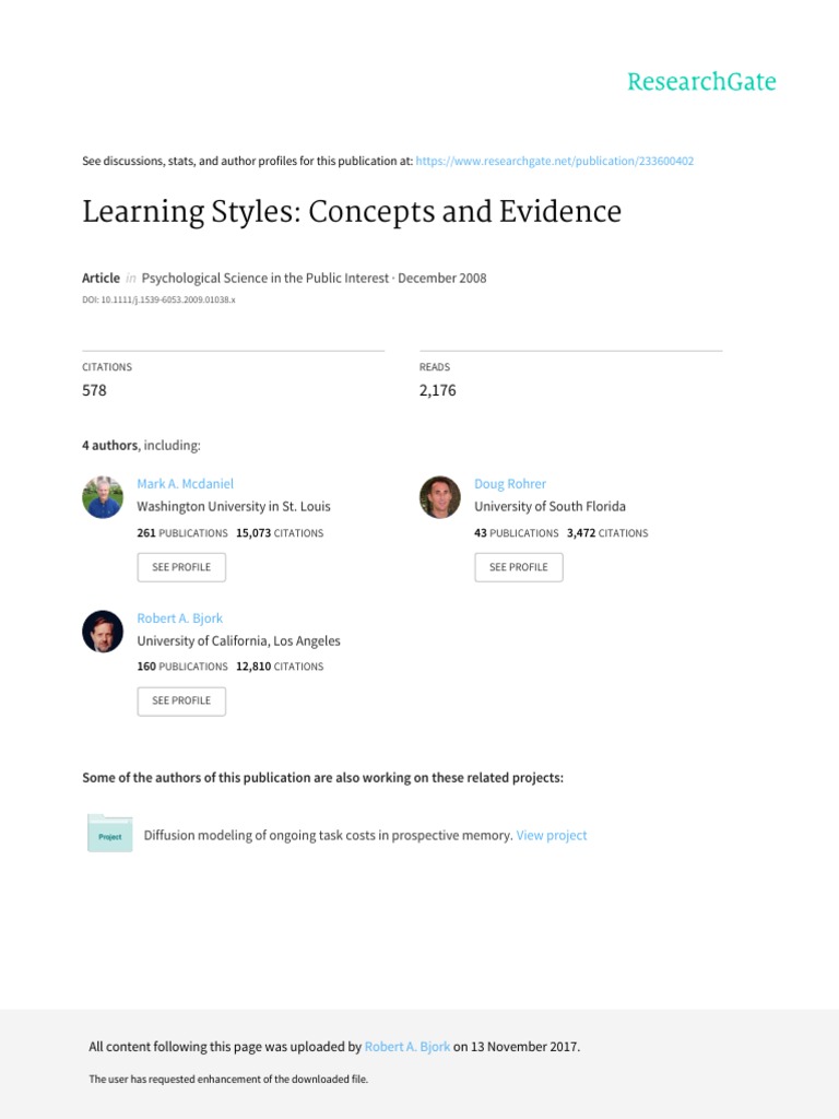 Learning Styles: Evidence and Insights | PDF | Learning Styles | Learning
