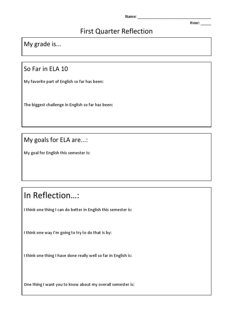 10th Grade ELA Quarter 1 Reflection | PDF
