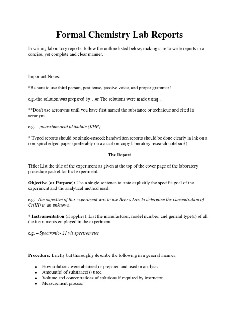 Formal Chemistry Lab Reports | PDF | Experiment | Molar Concentration