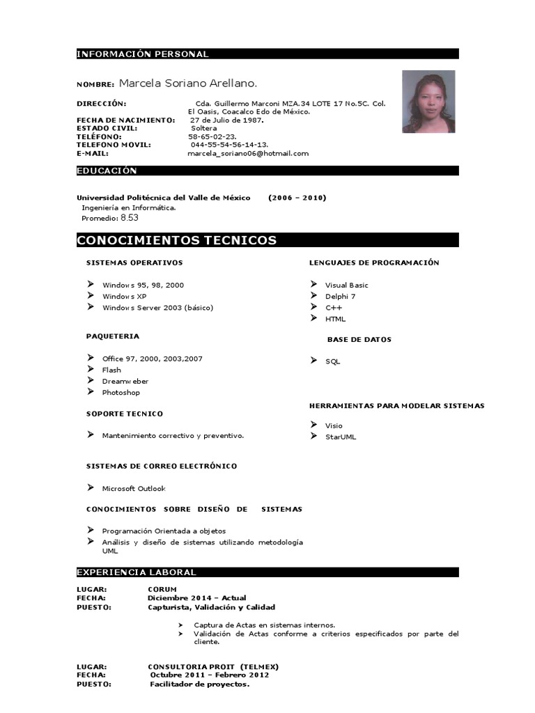 CV Marcela Soriano Arellano (Actualizado) | PDF | Microsoft Windows | Software