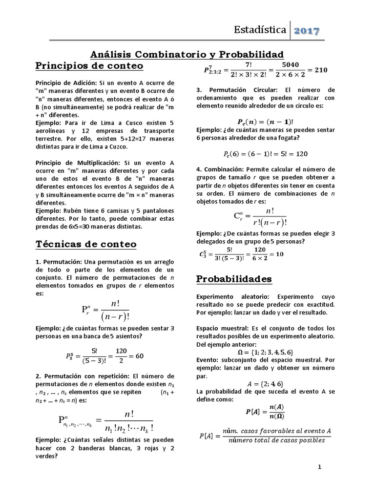 1.Cálculo de Probabilidades | Combinatoria | Probabilidad