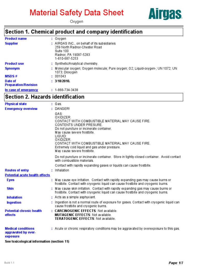 Material Safety Data Sheet: Section 1. Chemical Product and Company ...