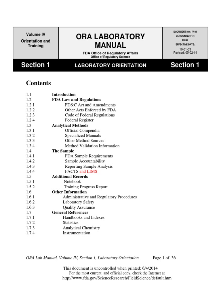 Ora Laboratory Manual: Section 1 Section 1 | PDF | Food And Drug ...