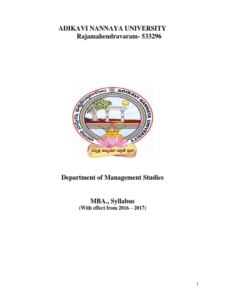 Adikavi Nannaya University MBA Syllabus | PDF | Marketing | Economics