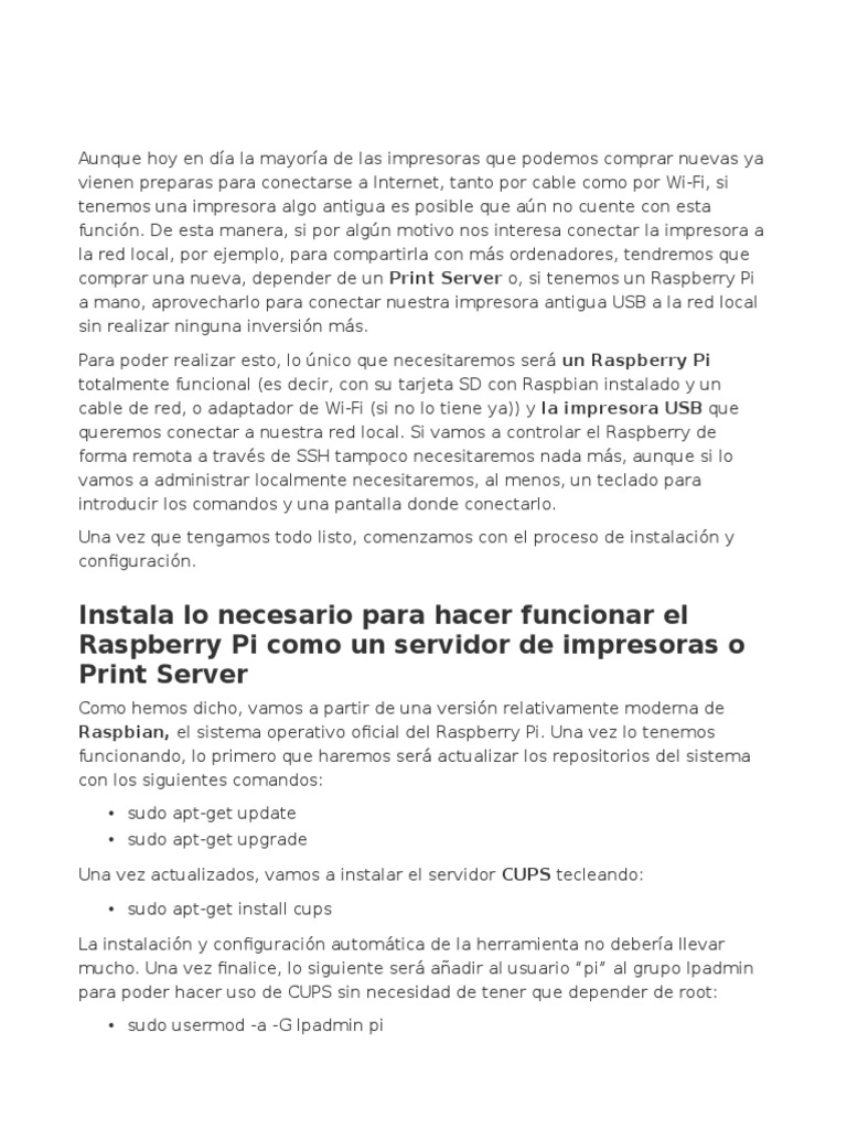 Conectar una impresora antigua a la red local mediante un Raspberry Pi ...