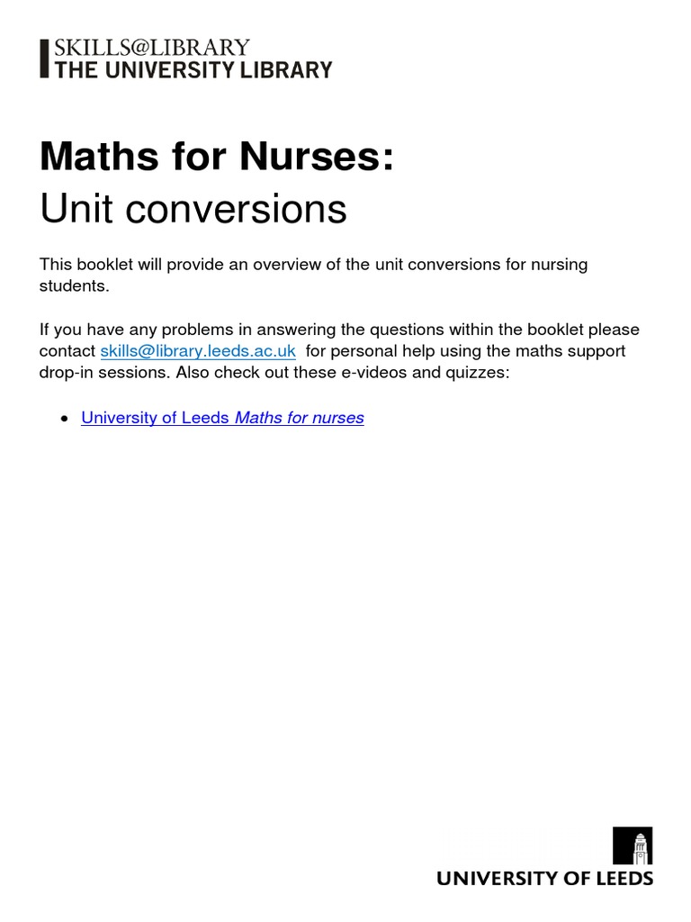 Nursing Unit Conversion Guide | PDF | Litre | Mass Concentration ...