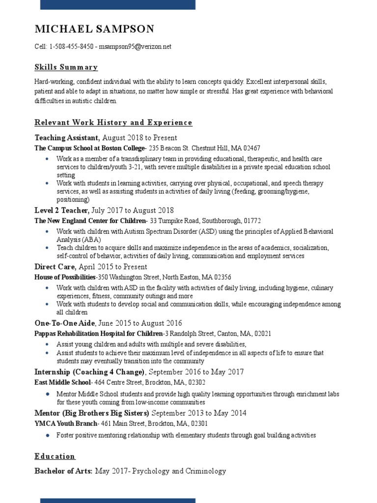 Resume For Educ Assignment | PDF | Autism Spectrum | Psychology