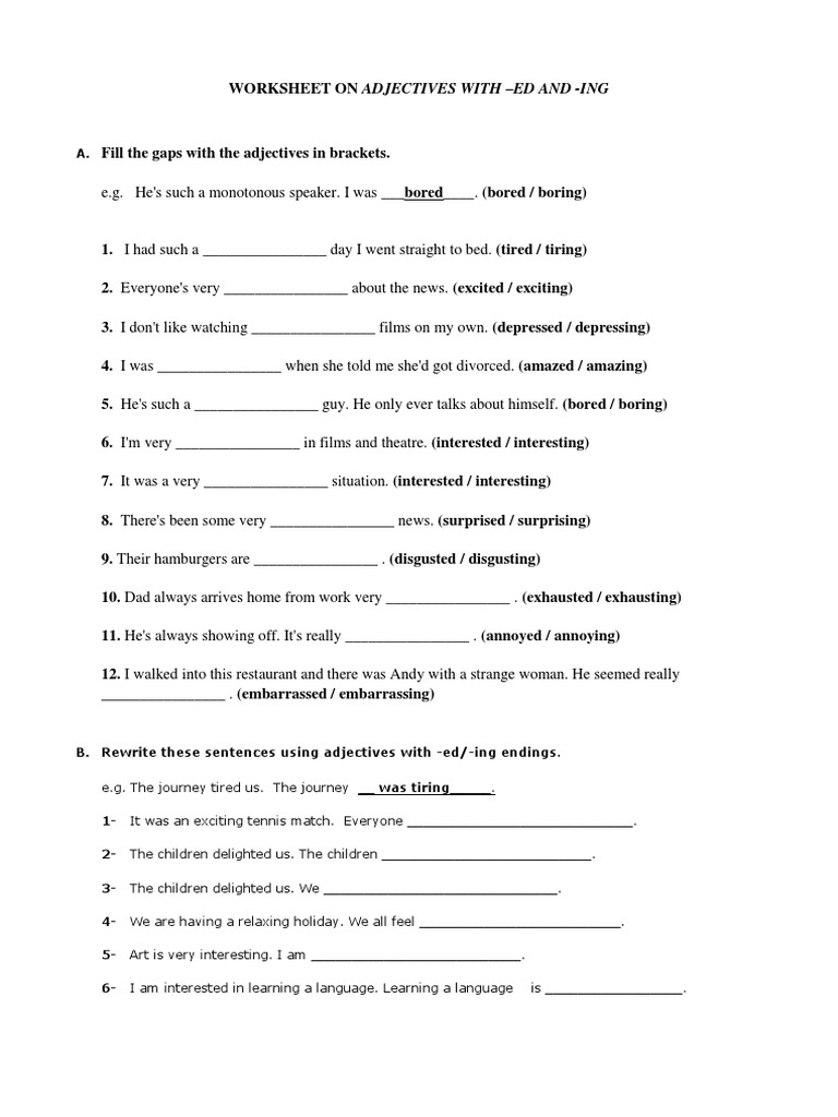 Ed and Ing Adjectives Worksheet | PDF