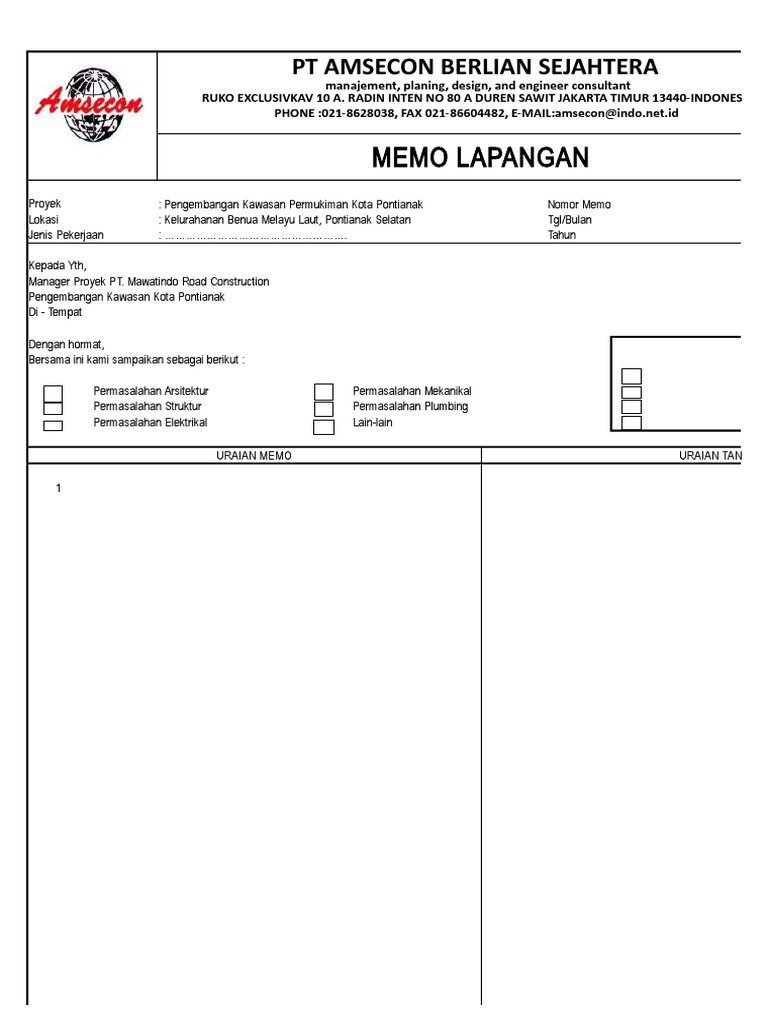 Memo Lapangan | PDF