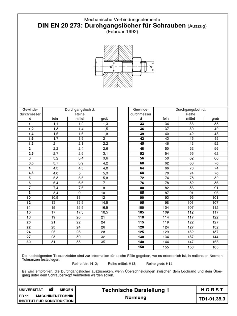 DIN-EN-20 273 Durchgangslöcher Für Schrauben PDF | PDF
