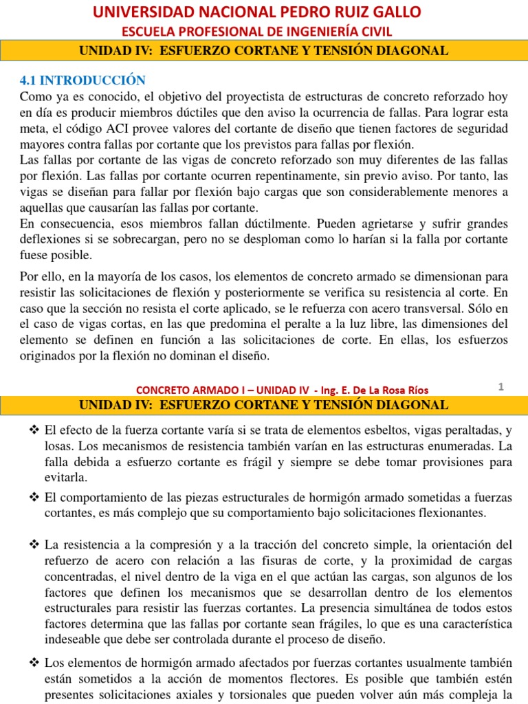 Unidad IV-V Esfuerzo Cortante y Tensión Diagonal - Adherencia y ...
