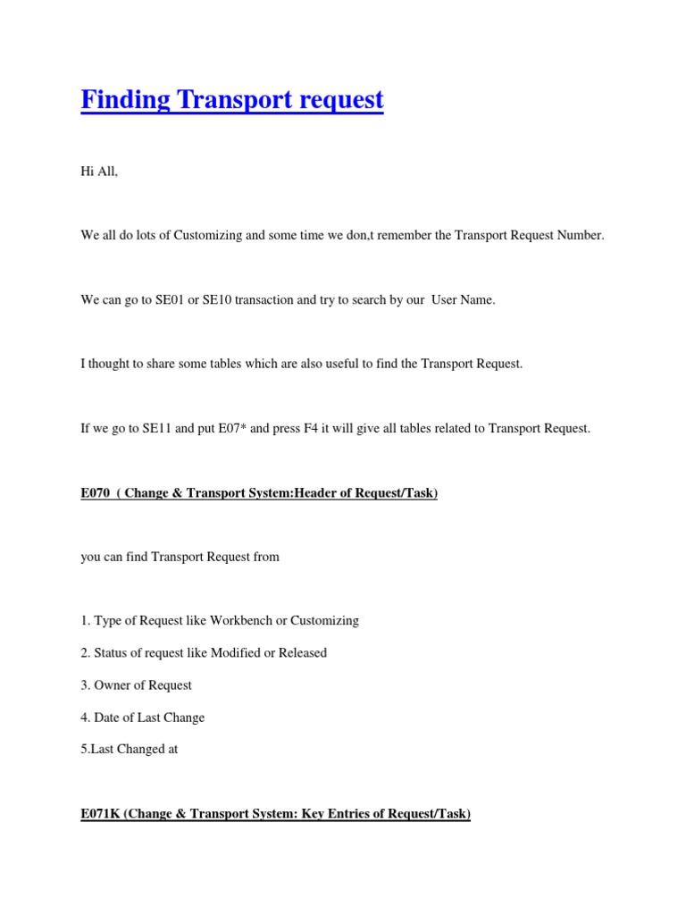 Finding Transport Request Pdf