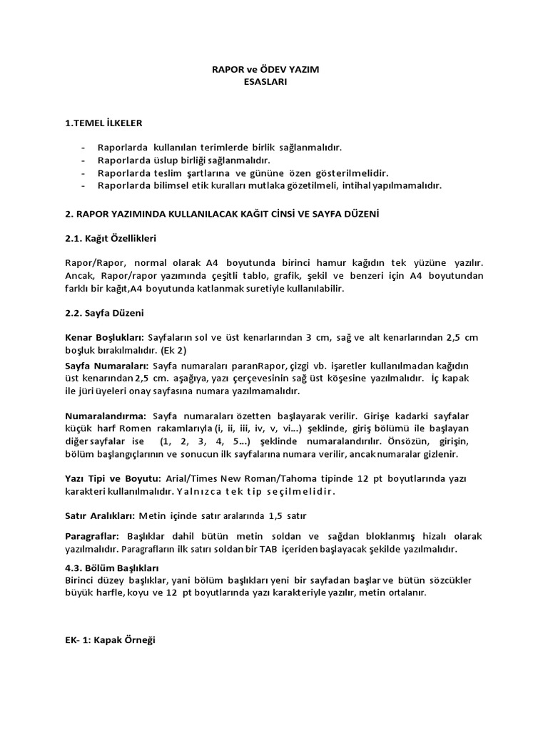 Rapor Yazim Esaslari Ve Ornek | PDF