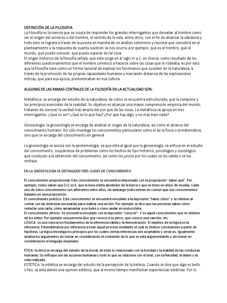 Definición de La Filosofia | PDF | Visión del mundo | Conocimiento