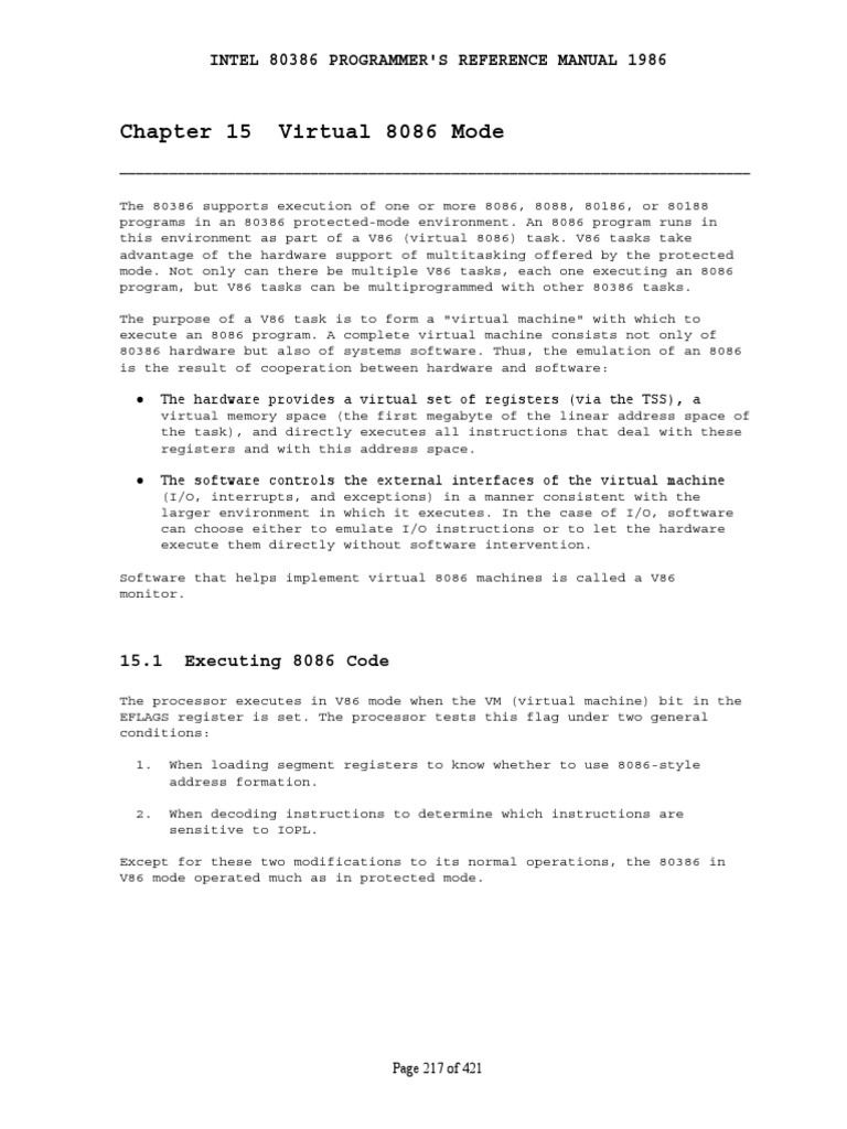 Chapter 15 Virtual 8086 Mode: Intel 80386 Programmer'S Reference Manual ...