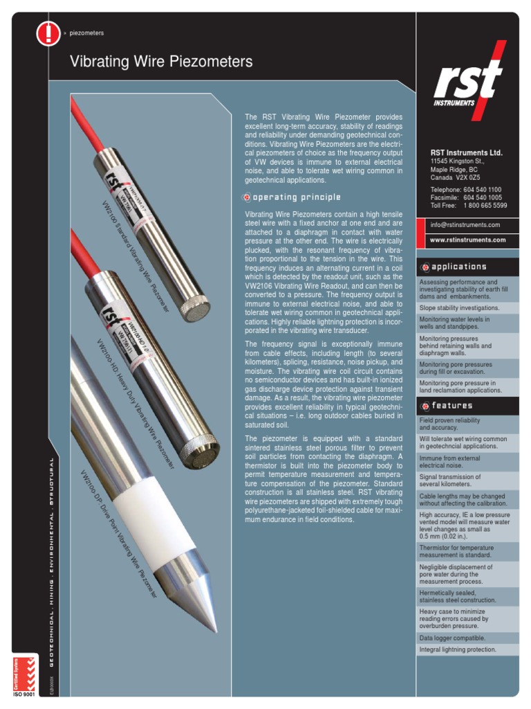 Vibrating Wire Piezometers ELB0003X | PDF | Geotechnical Engineering | Wire