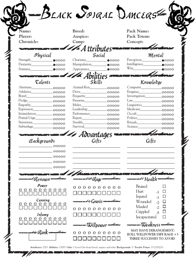 BSD Character Sheet | Download Free PDF | Leisure | Sports