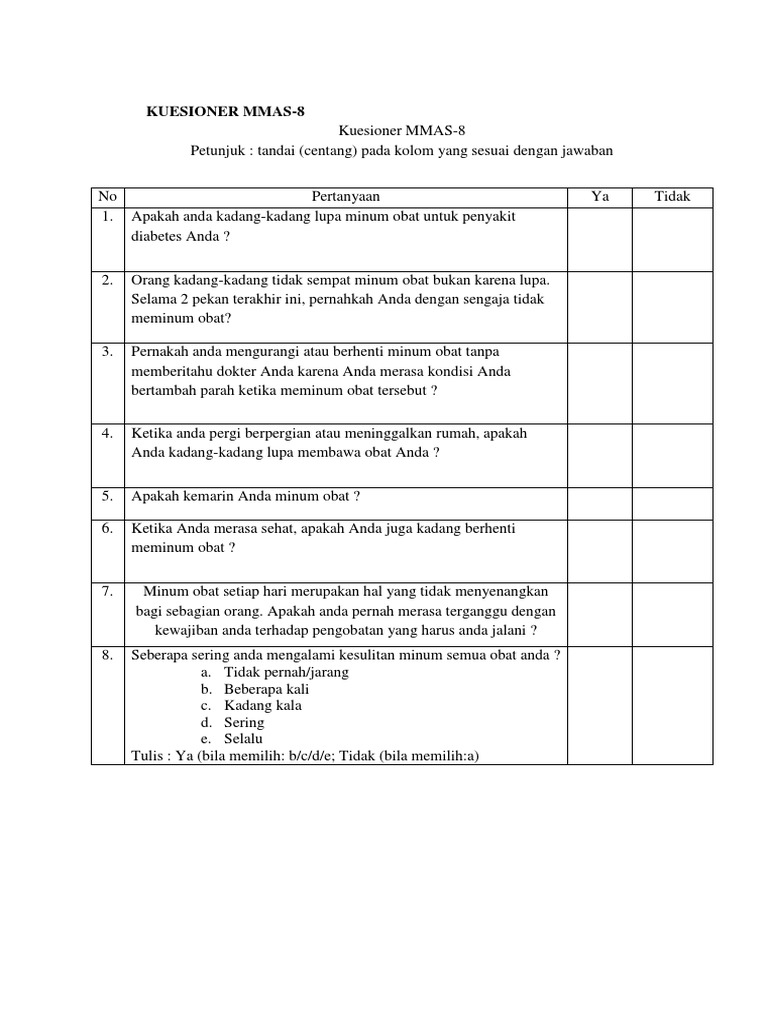 Kuesioner Mmas-8 | PDF