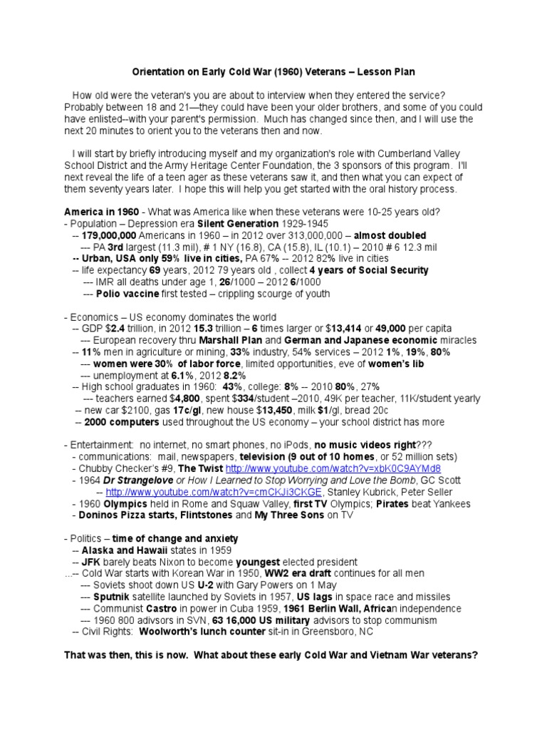 Cold War 1960 Generation Lesson | PDF | Cold War | Veteran