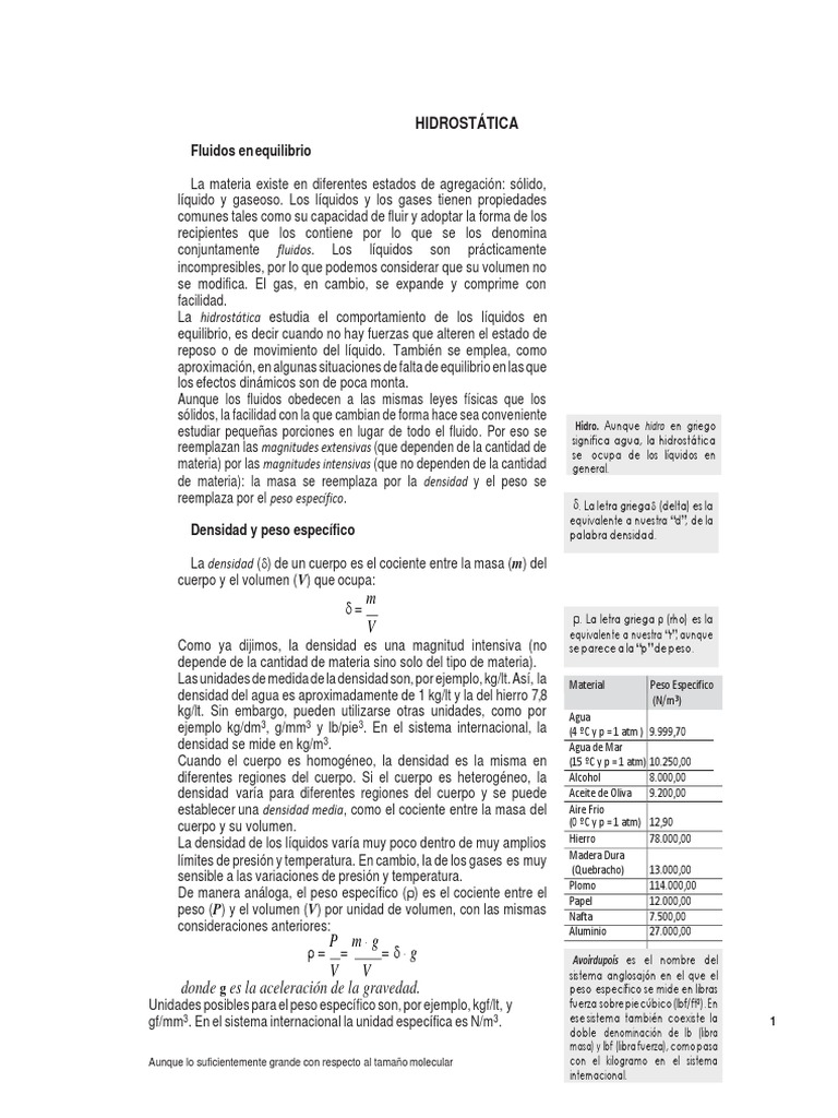 Fundamentos de Hidrostática y Presión | PDF | Líquidos | Presión