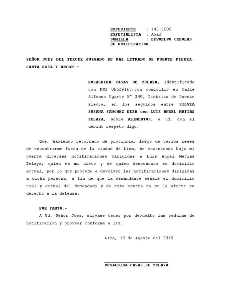 Devuelvo Cedulas Notificacion | PDF