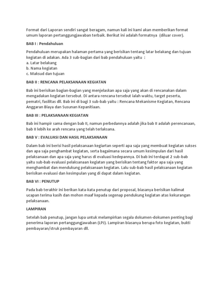 Format Proposal LPJ | PDF | Karier & Perkembangan | Pengelolaan Keuangan & Uang
