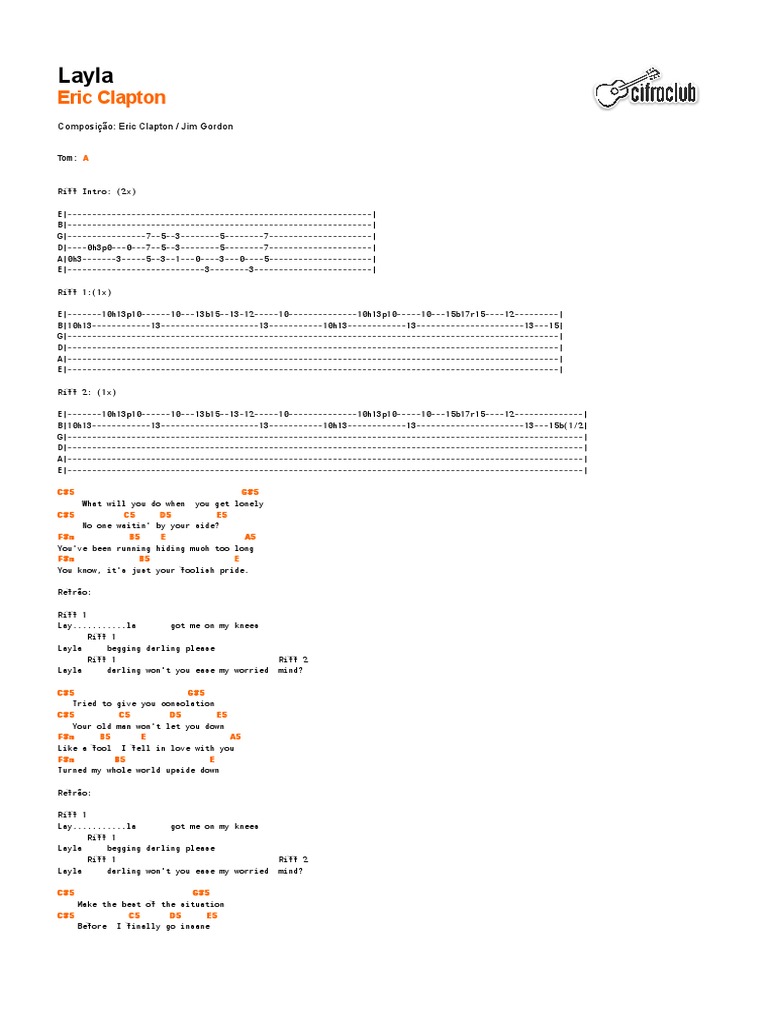 Eric Clapton - Layla (Guitar TAB) | PDF | Songs Written | Song ...