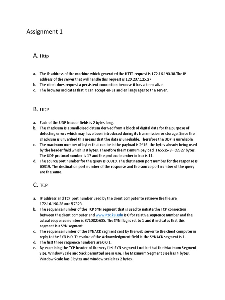 Assignment 1 | PDF | Transmission Control Protocol | Port (Computer Networking)