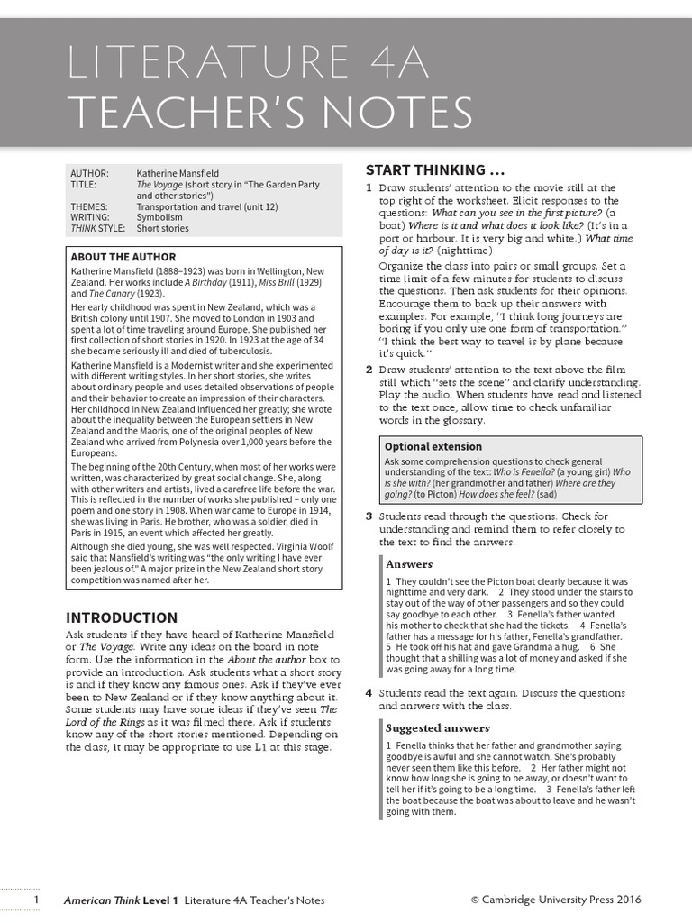Lit4a Tnotes PDF | PDF | Katherine Mansfield | Question