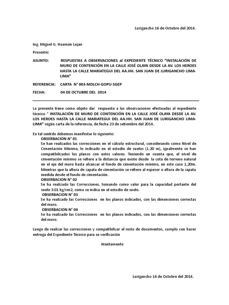 Respuestas A Observaciones Al Expediente Tecnico | PDF | Fundación (Ingeniería) | Ingeniería ...