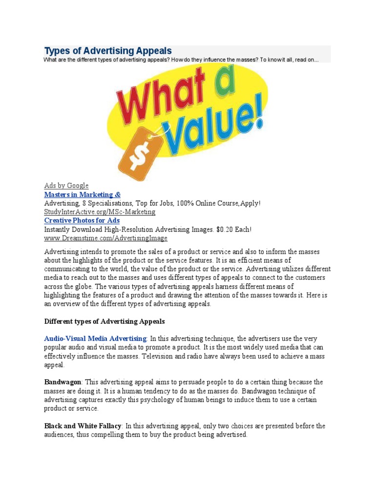 Types of Advertising Appeals Explained | PDF | Advertising | Mass Media