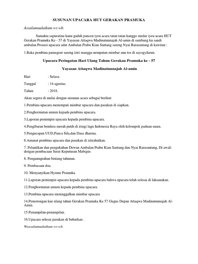 Susunan Upacara Hut Gerakan Pramuka | PDF