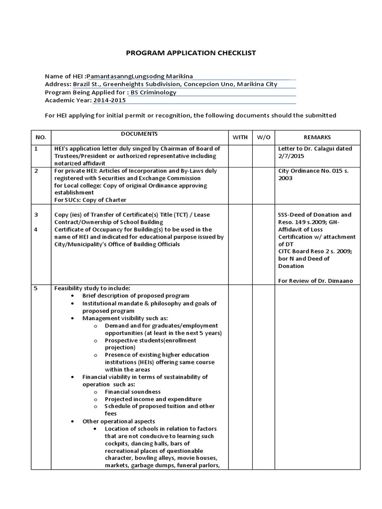 Ched Program Application Checklist | PDF | Physical Examination ...
