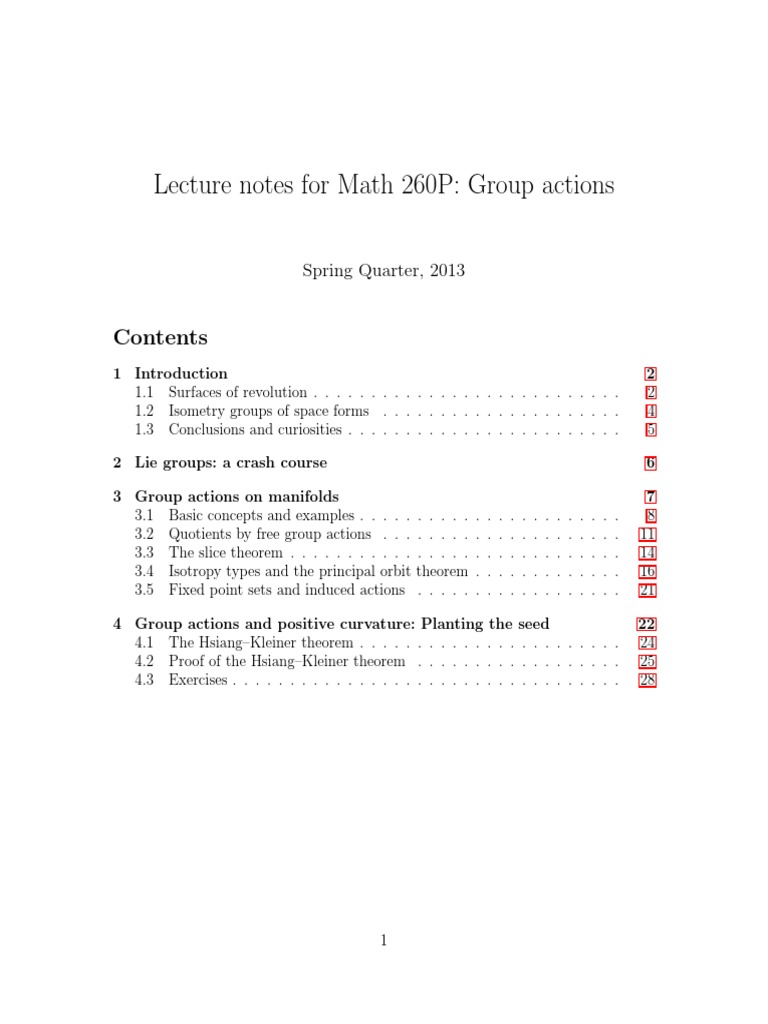 Lecture Notes For Math 260P: Group Actions: Spring Quarter, 2013 | PDF ...