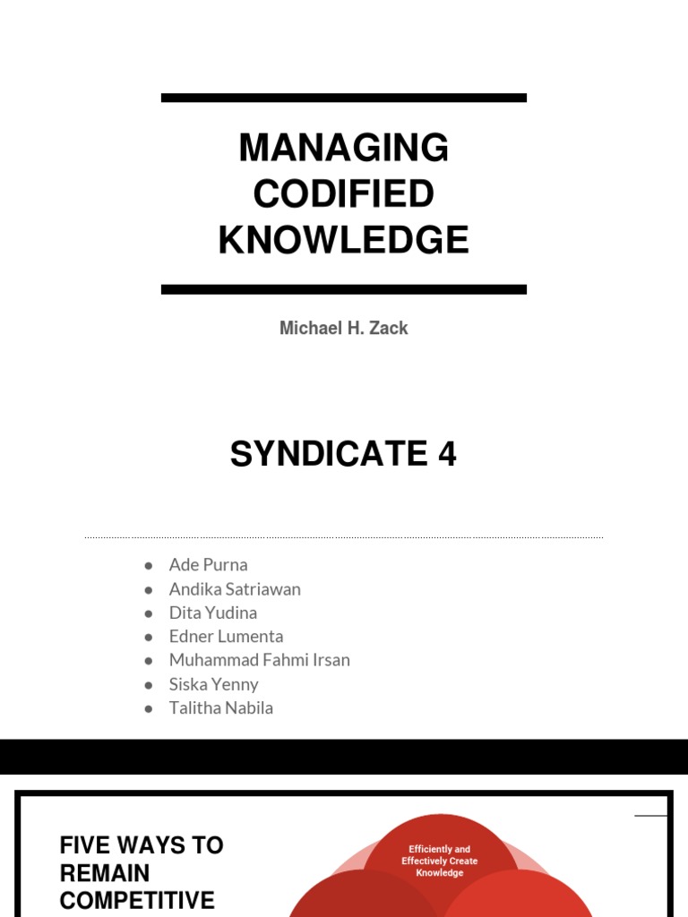 Managing Codified Knowledge (Syndicate 4) | PDF | Knowledge Management ...