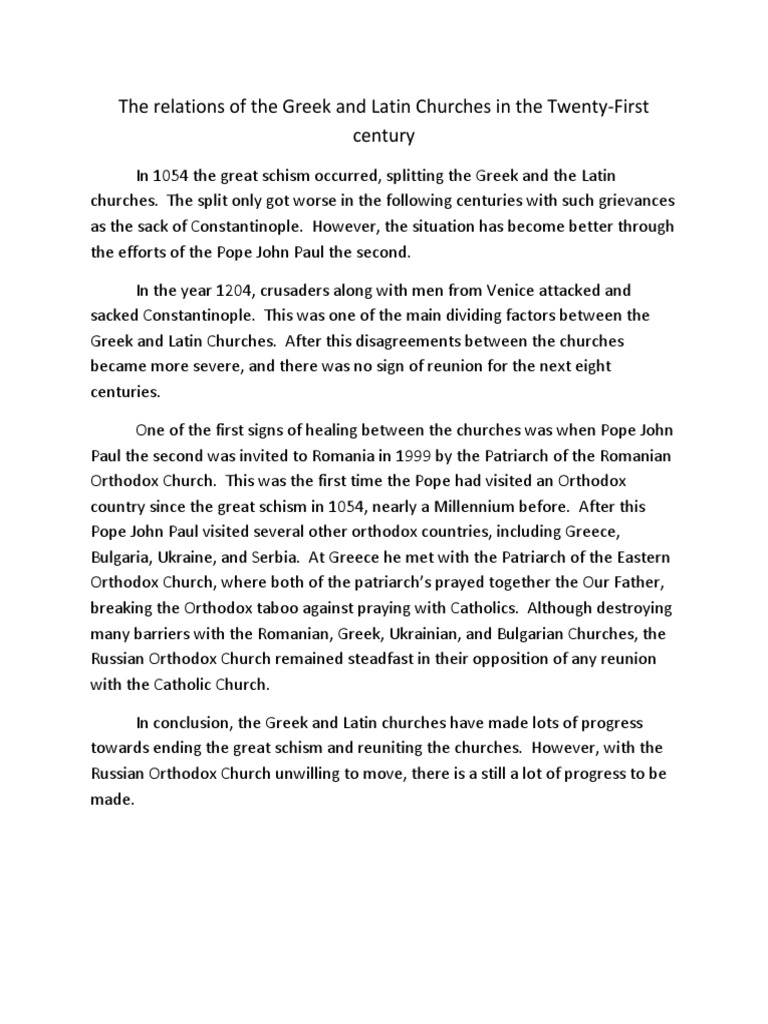 The Relations of The Greek and Latin Churches in The Twenty | PDF ...