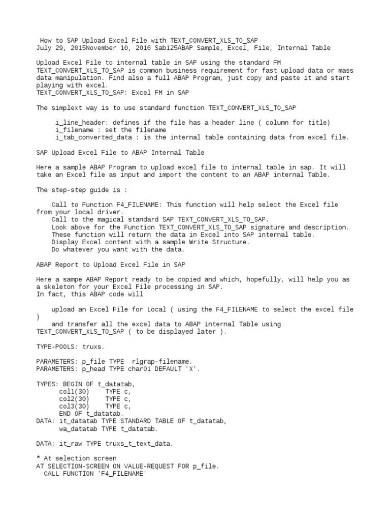 How To SAP Upload Excel File With TEXT - CONVERT - XLS - TO - SAP | PDF ...