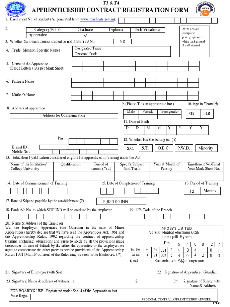Apprenticeship Contract Registration Form: Details for Training ...