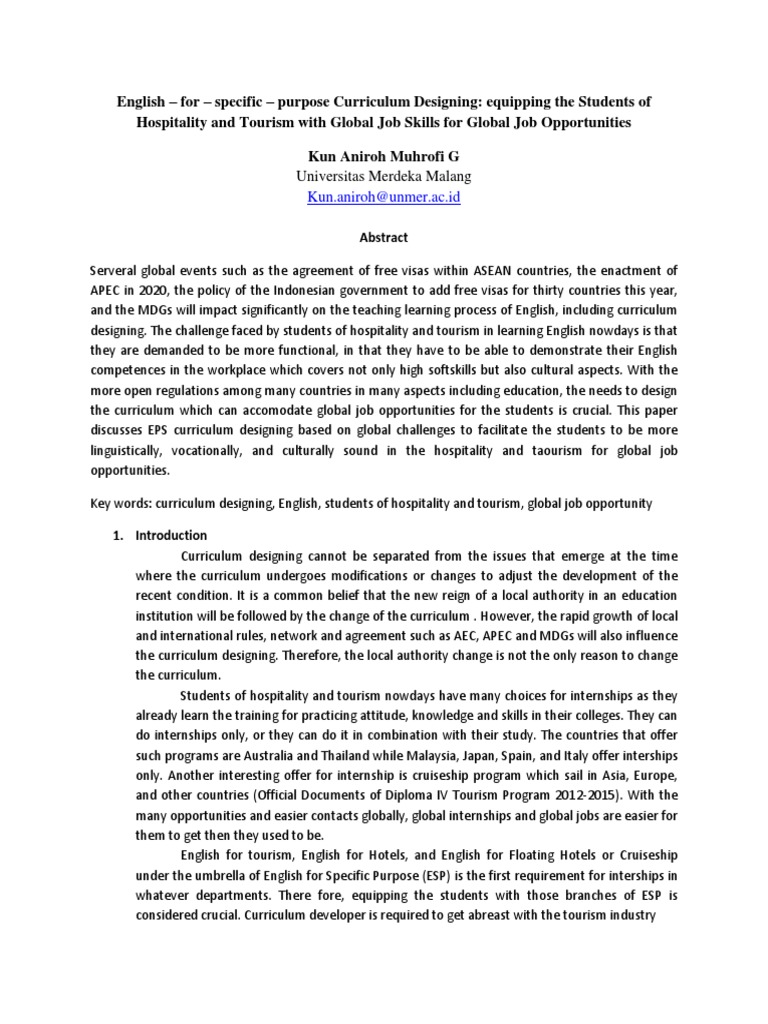 Abstract | PDF | Curriculum | Tourism