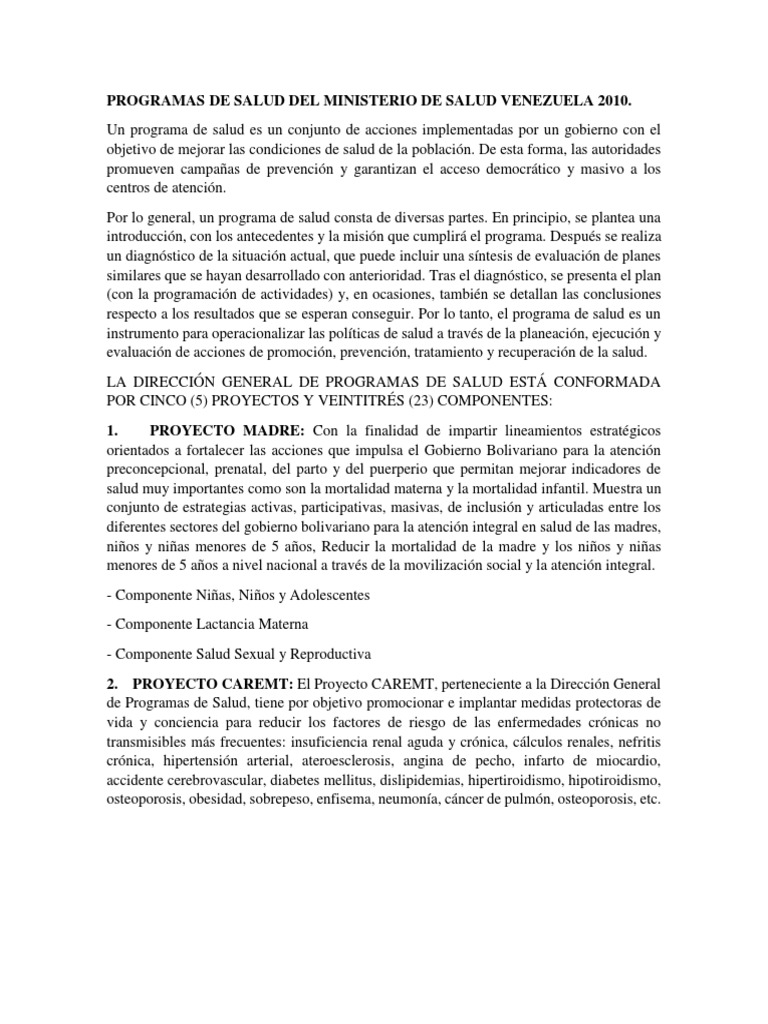 Programas De Salud En Venezuela Pdf Planificación Familiar 9750